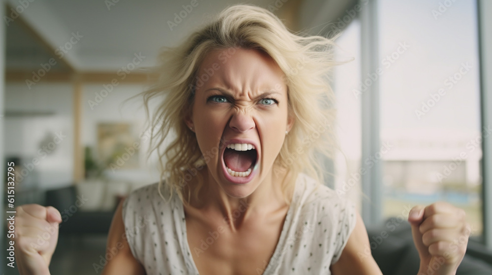 angry or loud scream, screaming adult woman, rage Stock Illustration ...