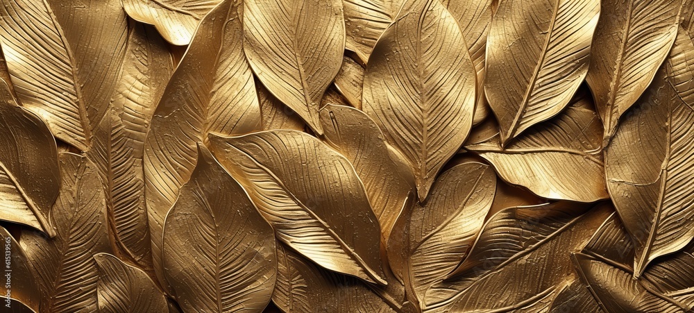 Abstract gold metallic geometric leaves 3d tiles texture wall wallpaper ...