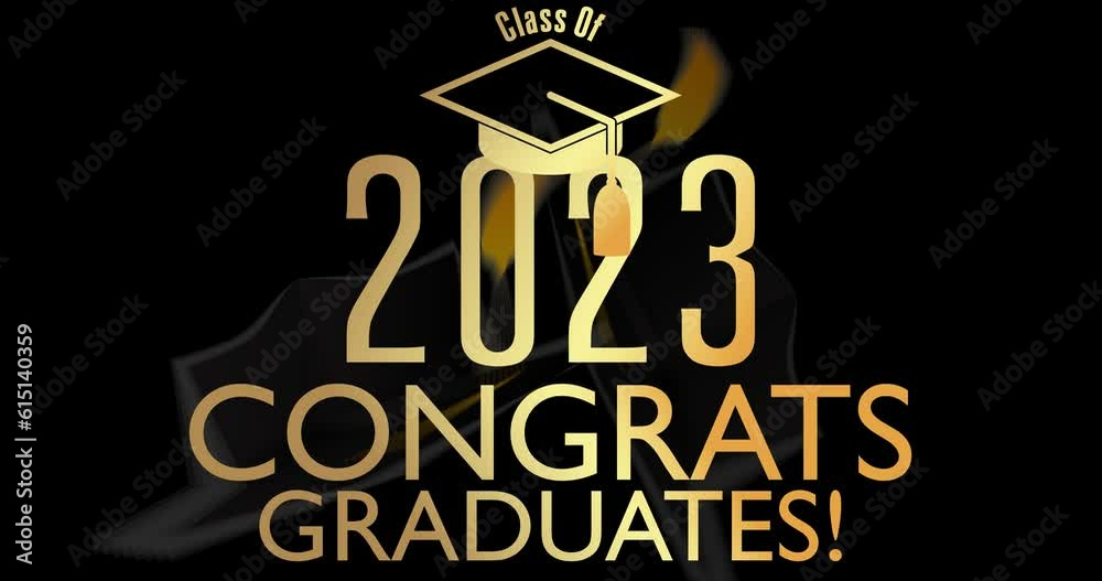 Graduation black and gold Class of 2023 and cap animation. Education ...