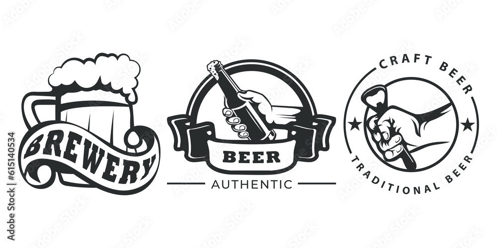 Set of retro beer logo design. Brewing logo design illustration vector ...