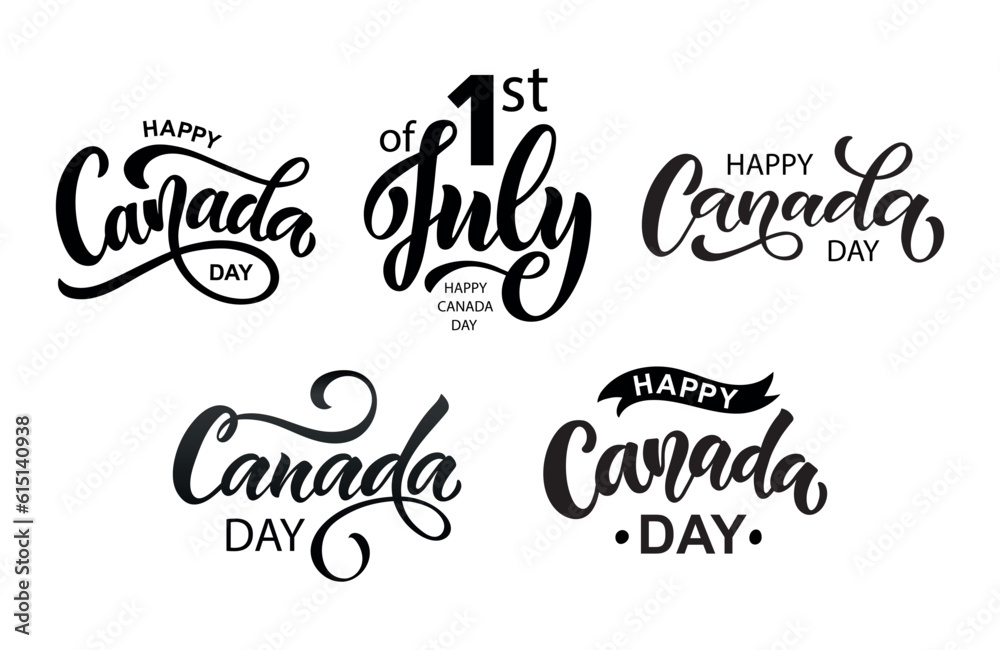 Happy Canada Day set of handwritten phrases isolated on white ...