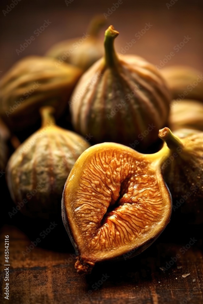 Vintage close-up background of dried figs with seed details Generative ...
