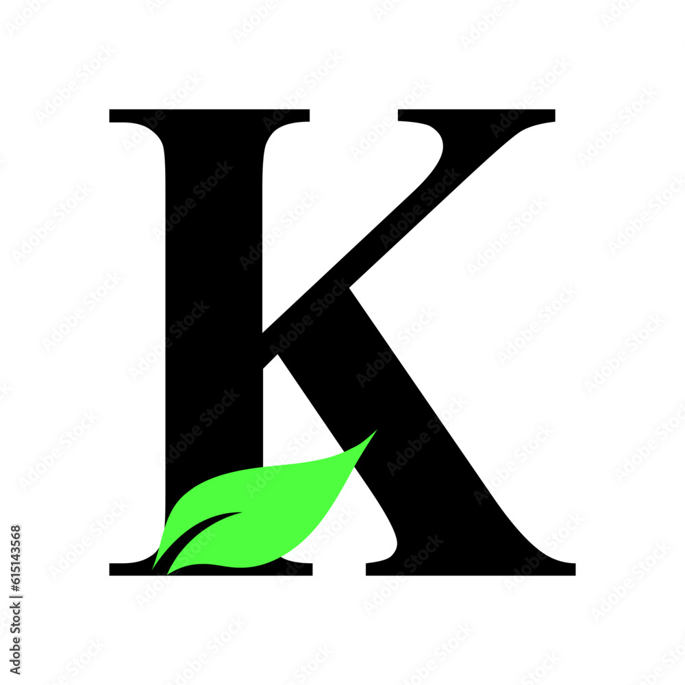 K, Set of Alphabet with green leaf, Letter A to Z, English Alphabet ...