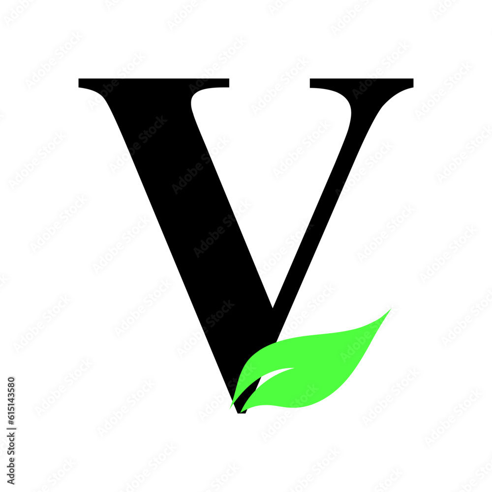 V, Set of Alphabet with green leaf, Letter A to Z, English Alphabet ...