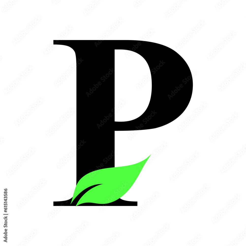 P, Set of Alphabet with green leaf, Letter A to Z, English Alphabet ...