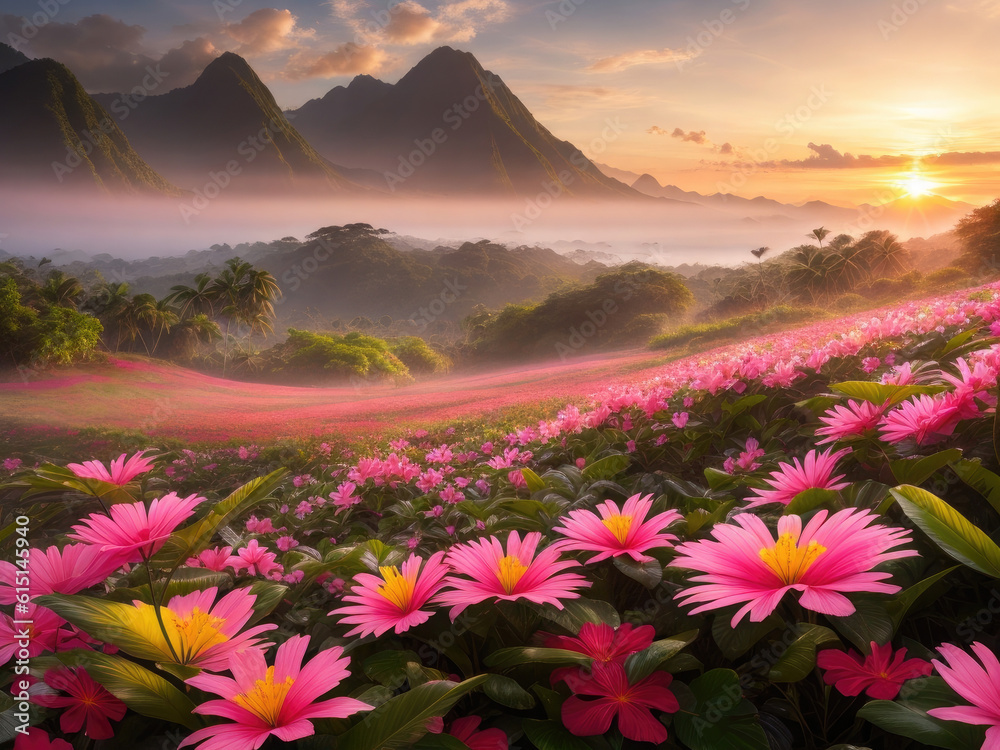 Generative Ai, AI Generated art, Beautiful tropical Flower Field ...