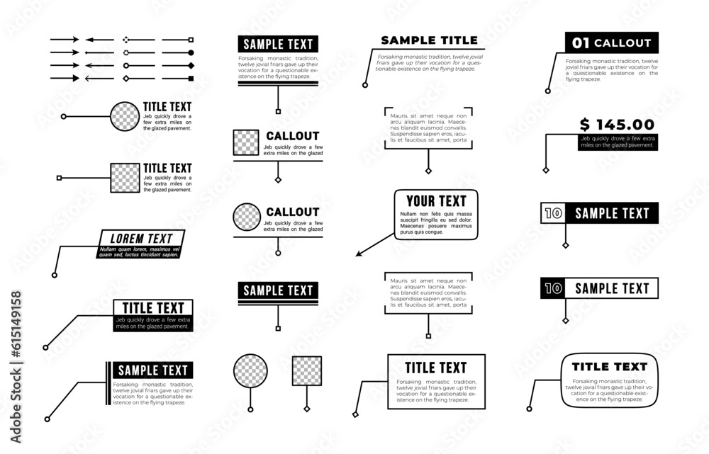 Digital callouts titles. Callout bar labels, information call box bars ...
