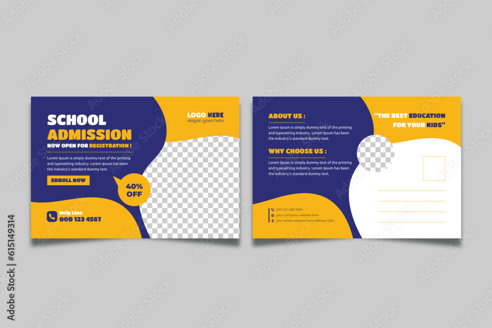 School admission eddm postcard template. Back to school education ...