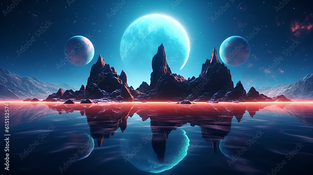 ภาพประกอบสต็อก 3d render Futuristic minimalist wallpaper abstract neon ...