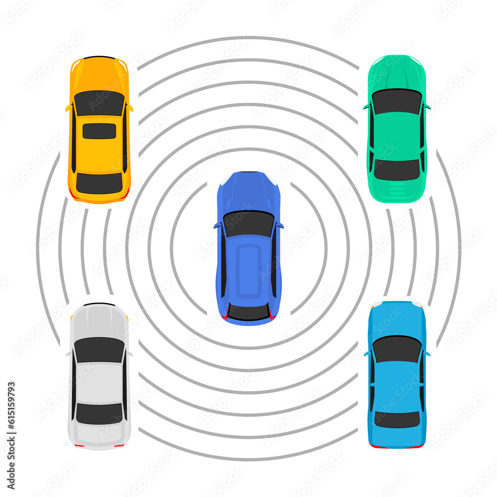 Autonomous car top view futuristic system guidance Stock Illustration ...