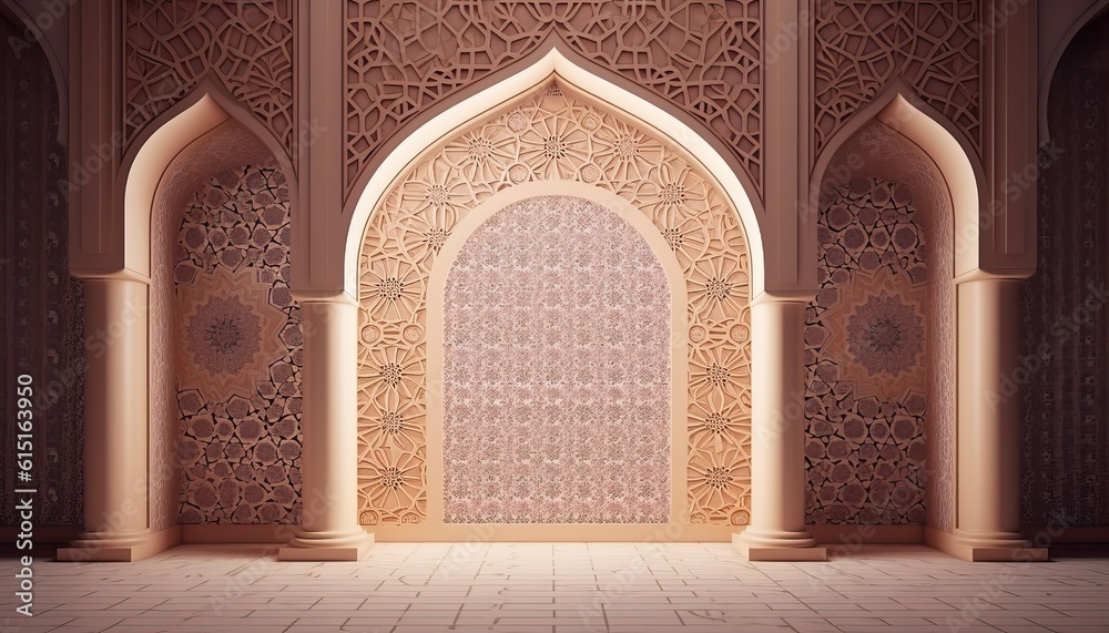 Arabic,Islamic style wall design with arch and arabic pattern.3d ...