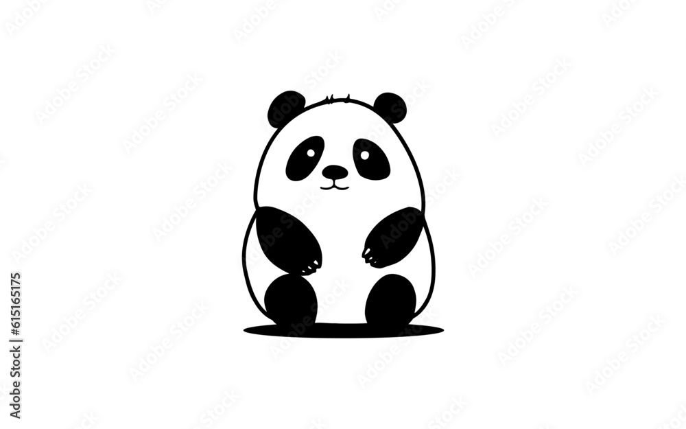 Cute panda doodle line art illustration with black and white style for ...