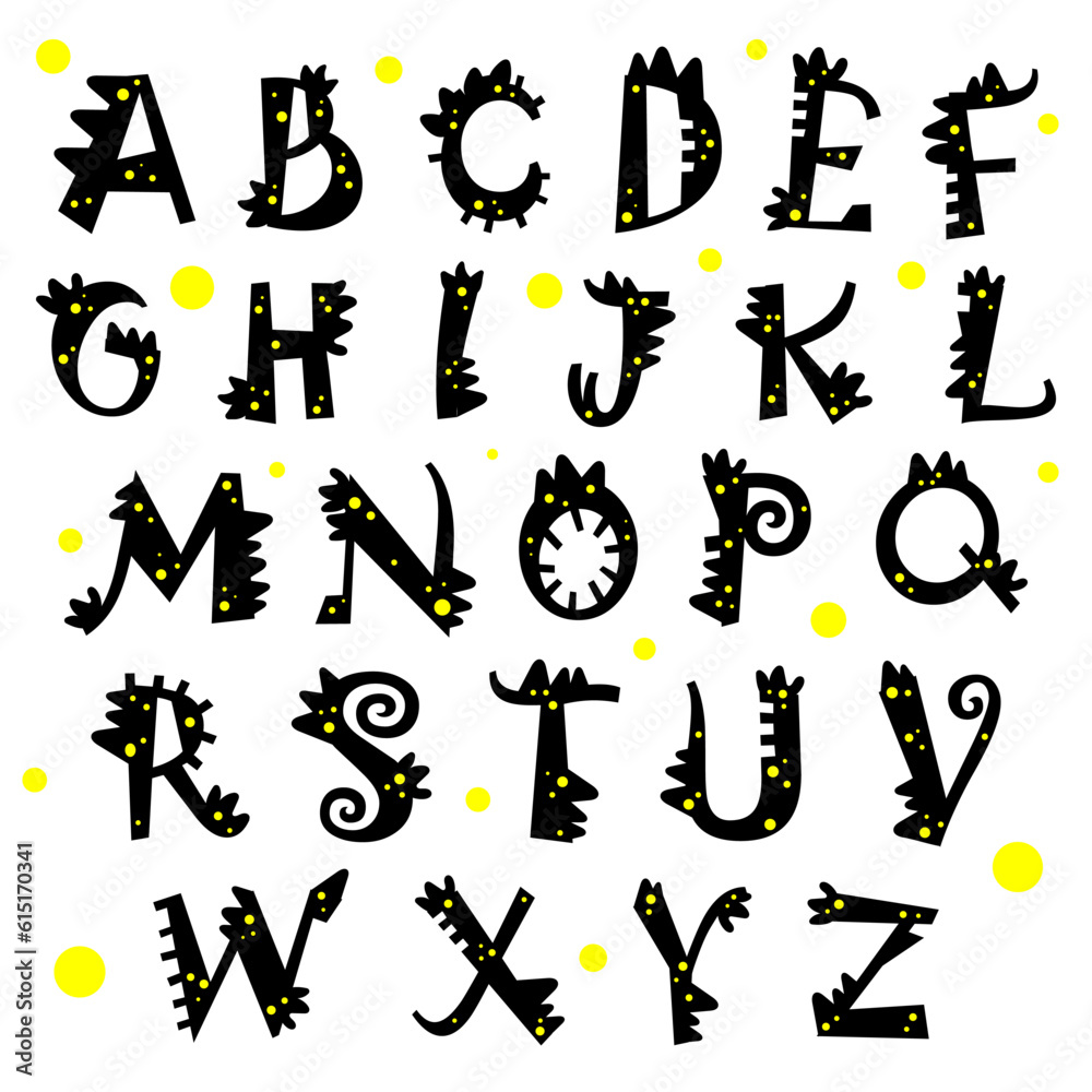 hand drawn alphabet, funny cartoon alphabet dinosaurs Stock Vector ...