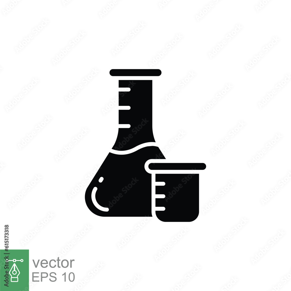 Chemistry beakers icon. Simple solid style. Erlenmeyer flask, lab test ...