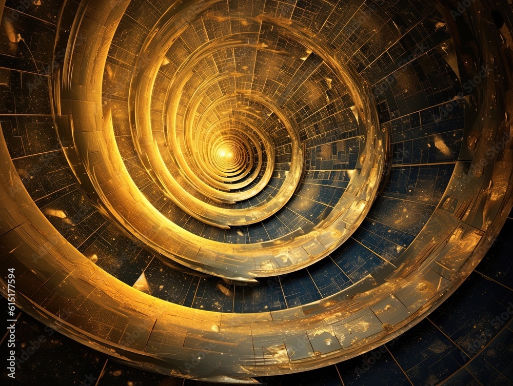 Fractal burst, swirl background. Golden spiral on black. Beautiful ...