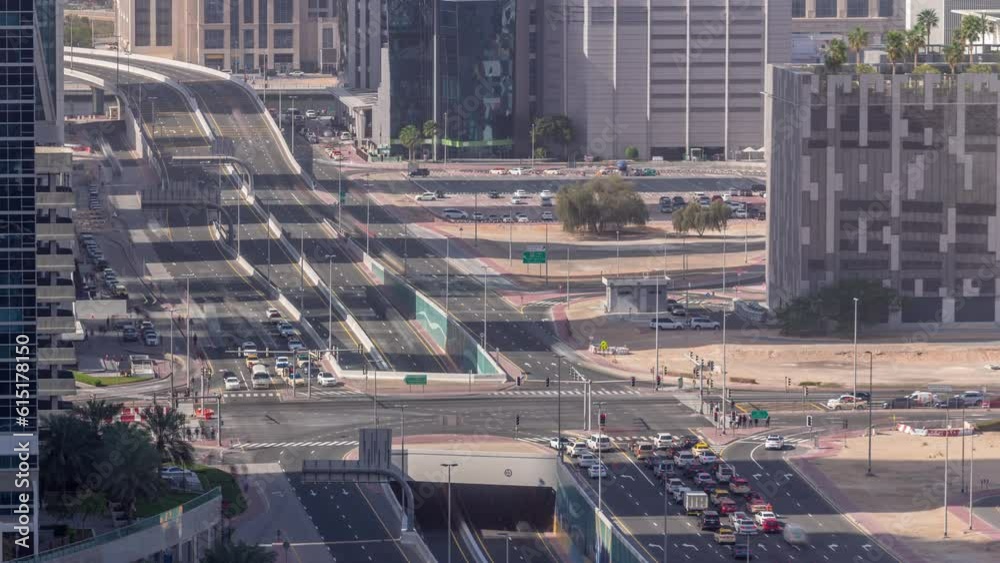 Top aerial view of busy road intersection and traffic junctions in ...