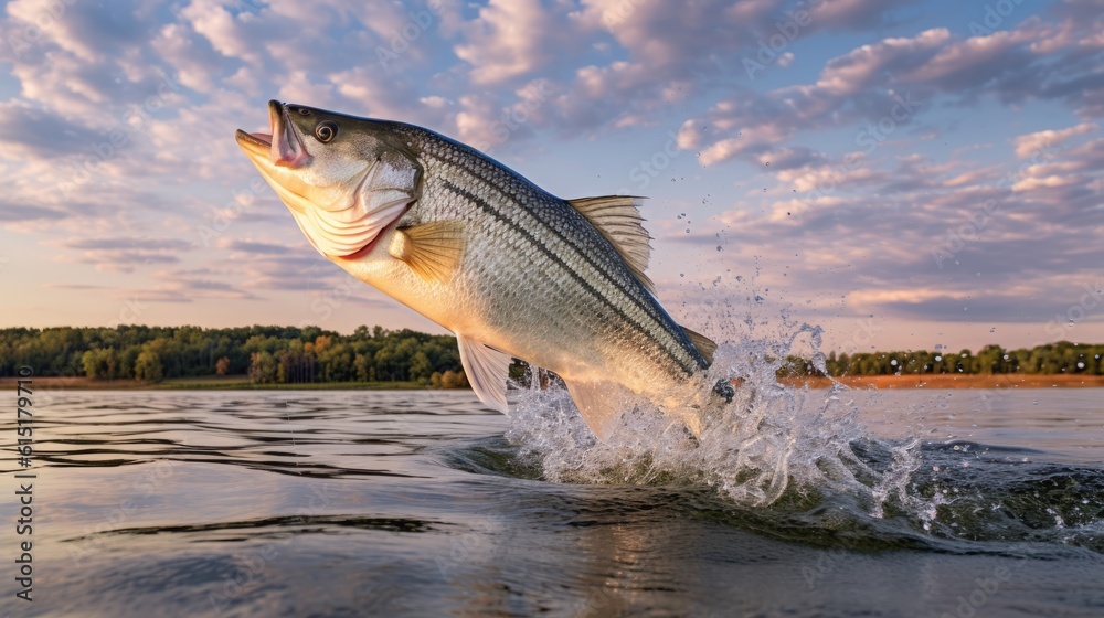 Striped Bass Jumping created with Generative AI Technology, ai ...