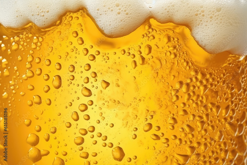 Pouring beer with bubble froth in glass for background on front view ...