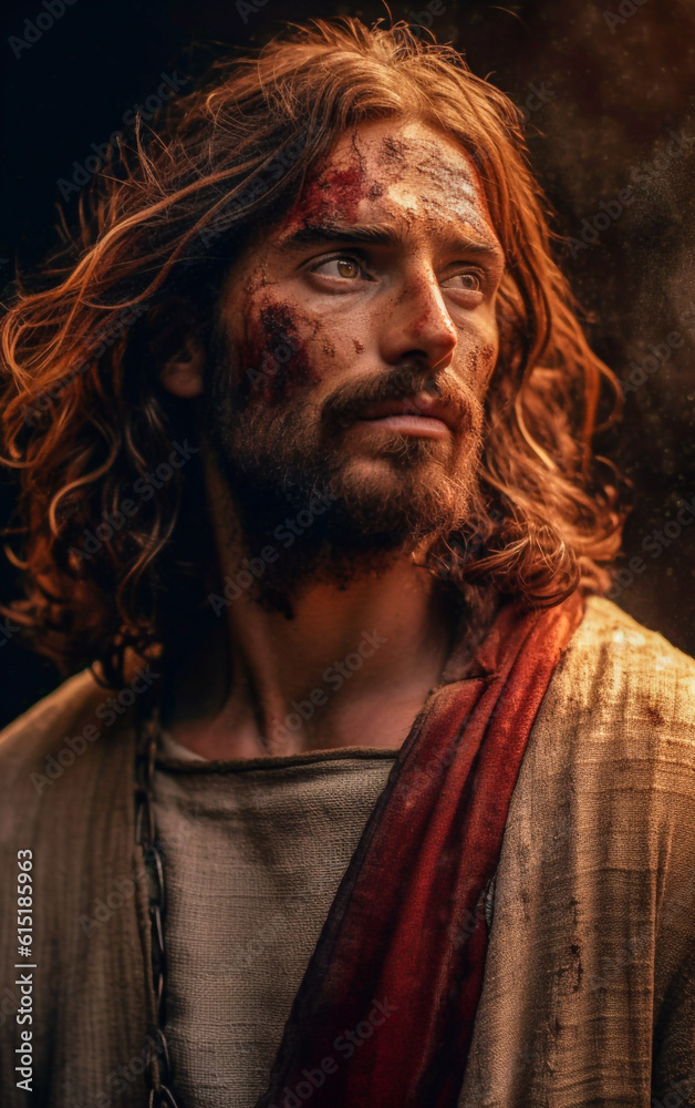 Jesus Christ with crown of spine marks and wounds Stock 일러스트레이션 | Adobe ...