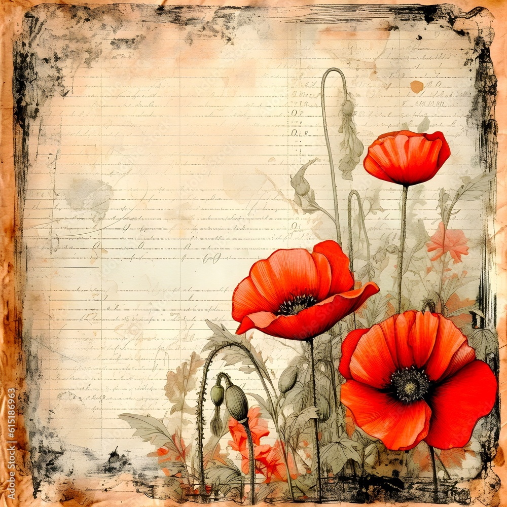 Vintage poppy paper background, created with Generative AI technology ...