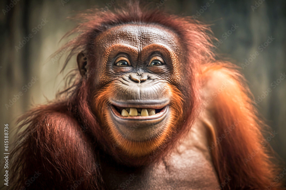 Portrait of realistic and adorable Orangutans with smile Illustration ...