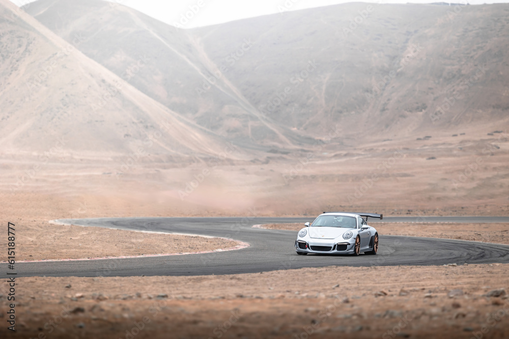 Lima, PERU; July 2022: Porsche 911 carrera gt rs making some speed laps ...
