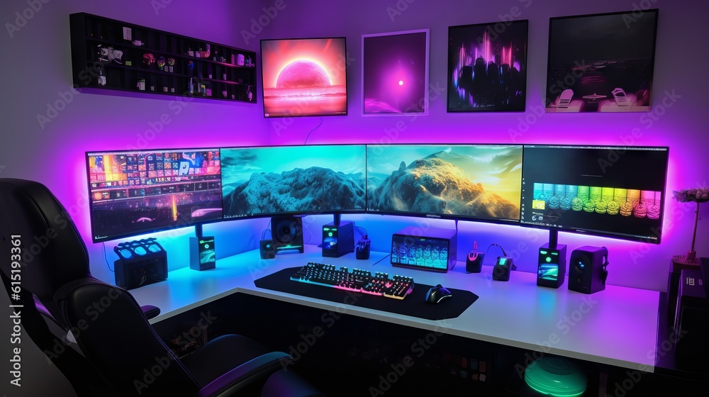 Interior of the Modern gaming room, with modern desk, gaming chair ...