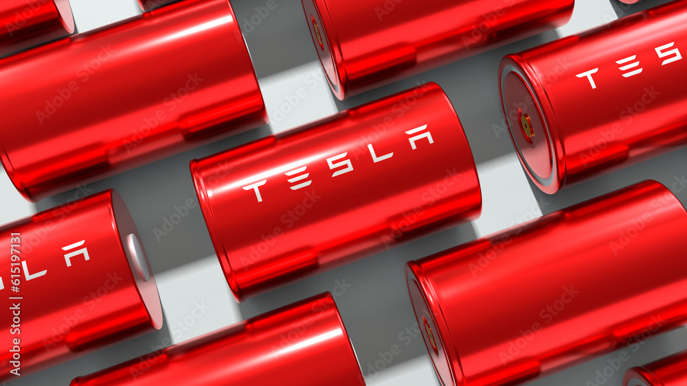 Lithium-ion red 4680 Tesla battery pack, High-capacity accumulator cell ...