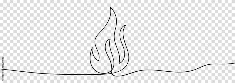 Fire flame continuous line drawing art. Vector illustration isolated on ...