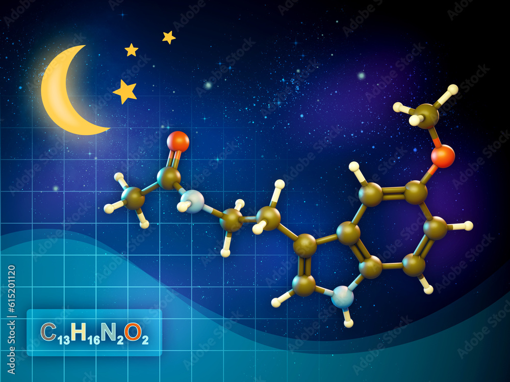 Melatonin molecule over a night sky background Stock Illustration ...
