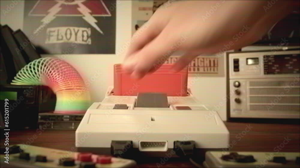 Old TV Game Console with ROM Cartridge, Vintage Gamer Room Joystick and ...