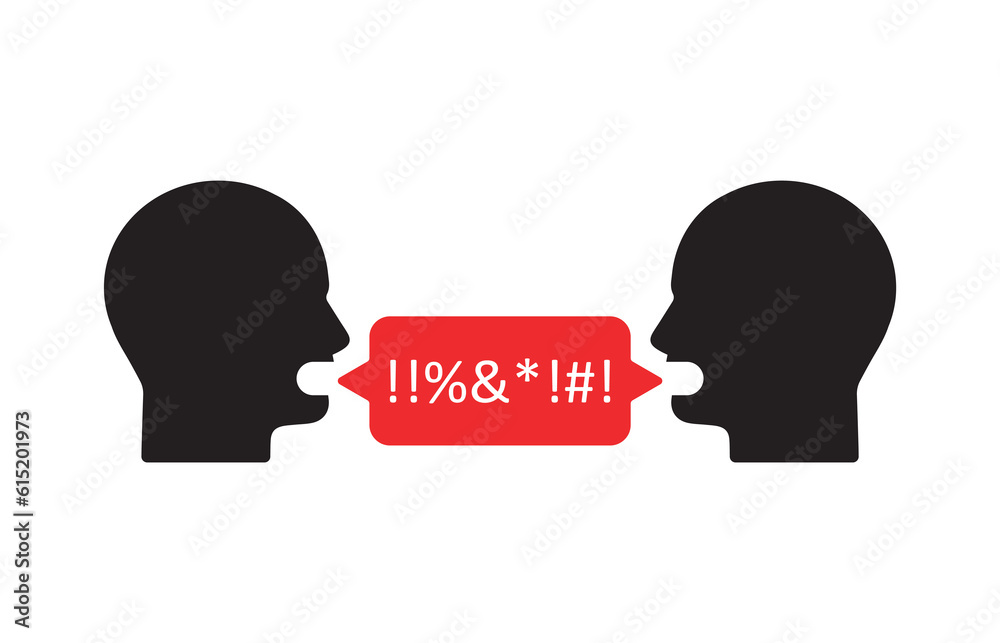 swearing between two people with red bubble. simple flat trend modern ...