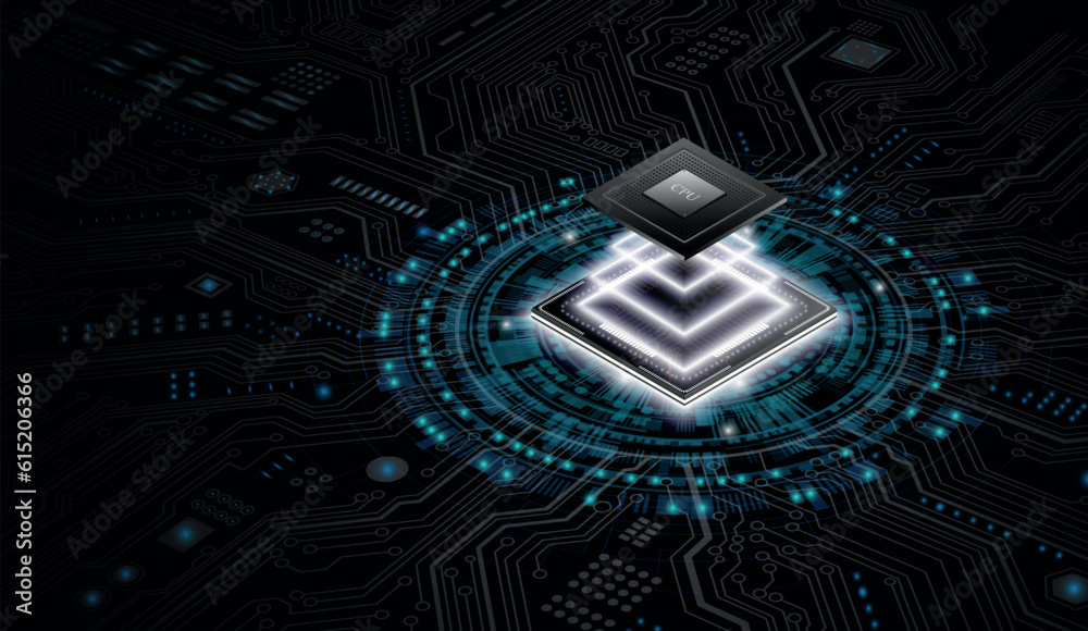 CPU Chip on Motherboard. Central Computer Processors CPU concept ...