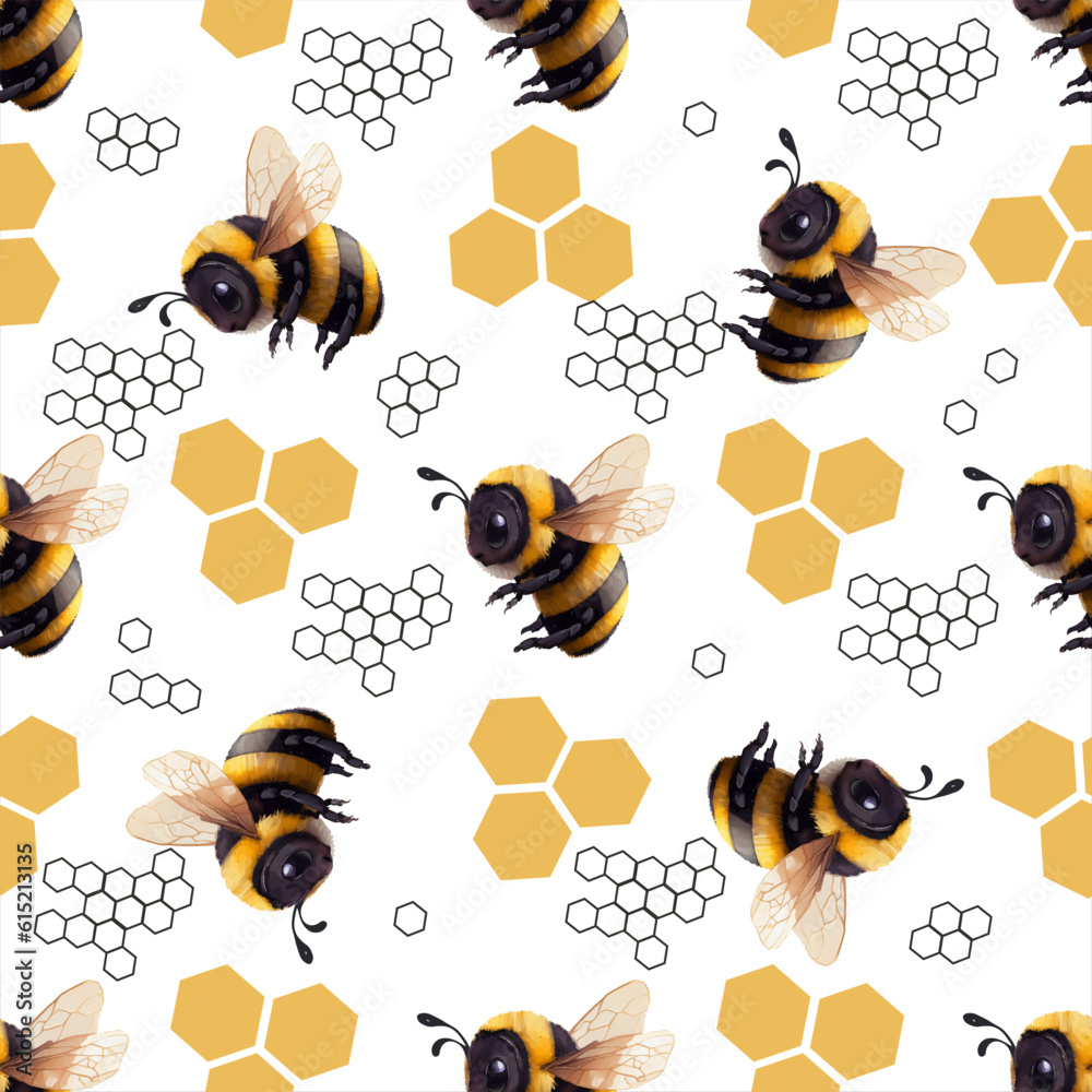 Bee honey pattern Bee seamless pattern Cute hand drawn bee honeycomb ...