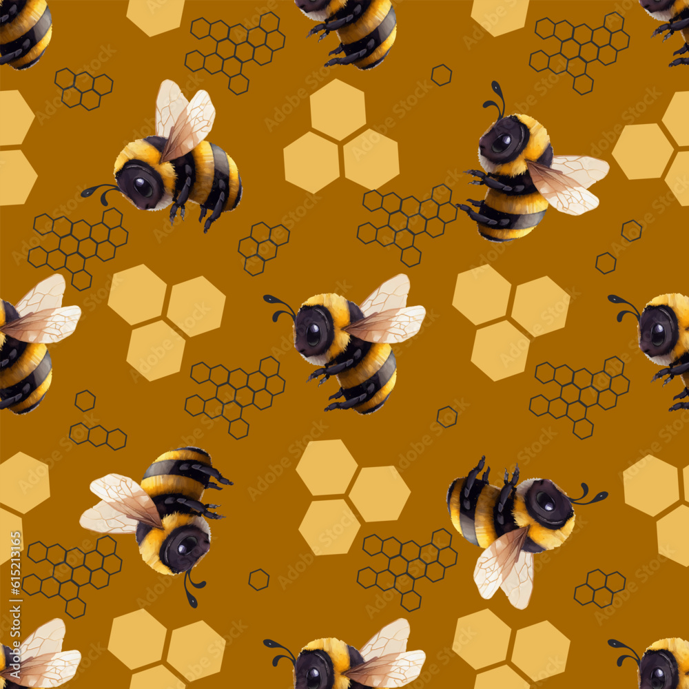 Bee honey pattern Bee seamless pattern Cute hand drawn bee honeycomb ...