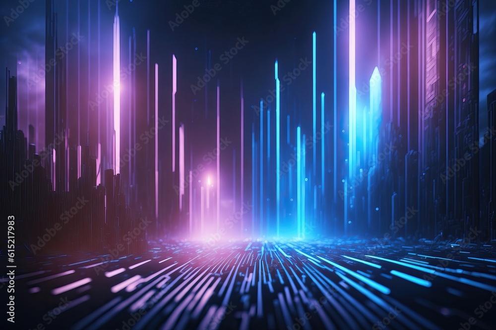 3d abstract neon background, glowing ultraviolet vertical lines ...