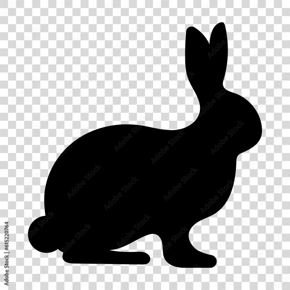 Black silhouette rabbit. Vector illustration isolated on transparent ...