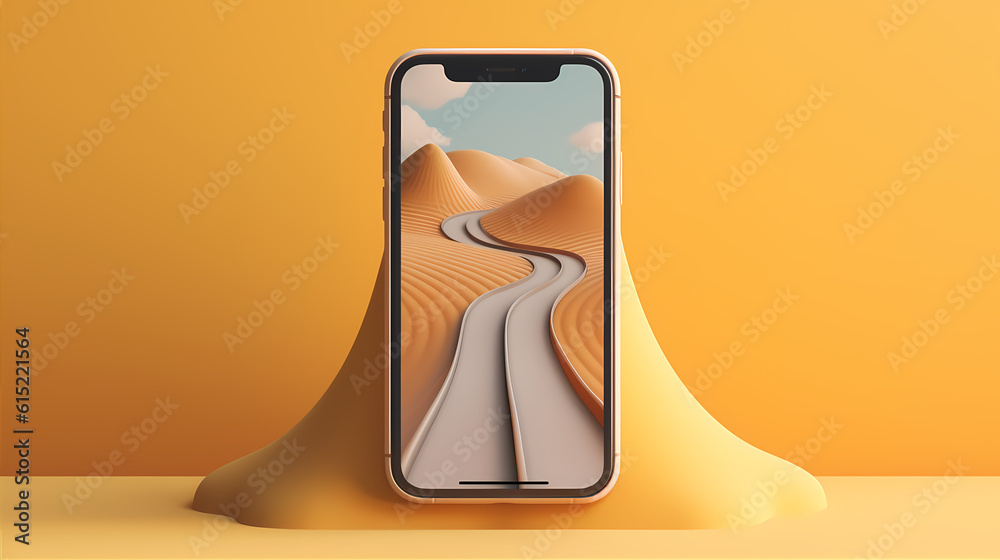 3d illustration of road coming out of smartphone, realistic road in ...