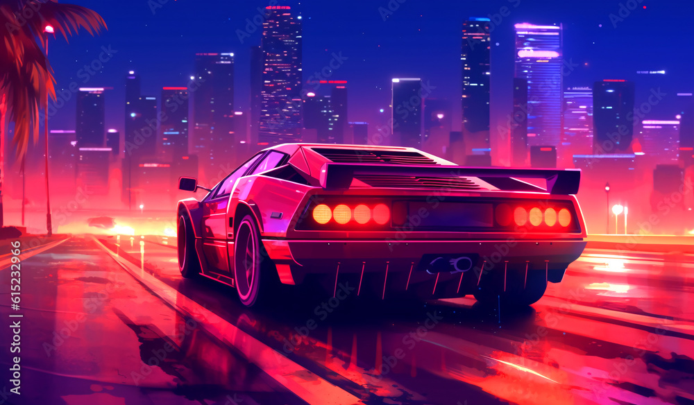 80s retro futuristic car. Video Game's Digital CG Artwork, Concept ...