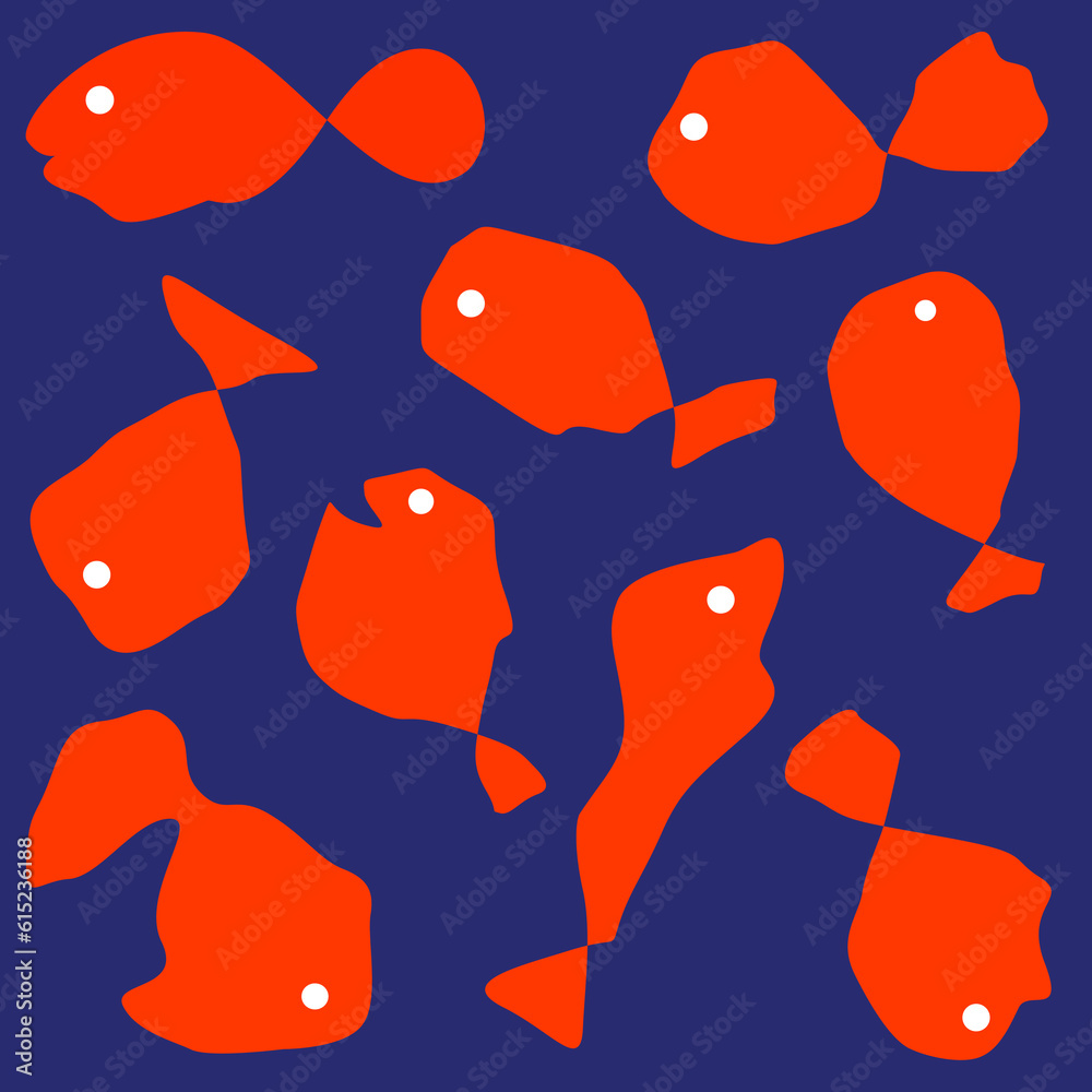 abstract red fish drawings. fish pattern for cover, logo, wrapping ...