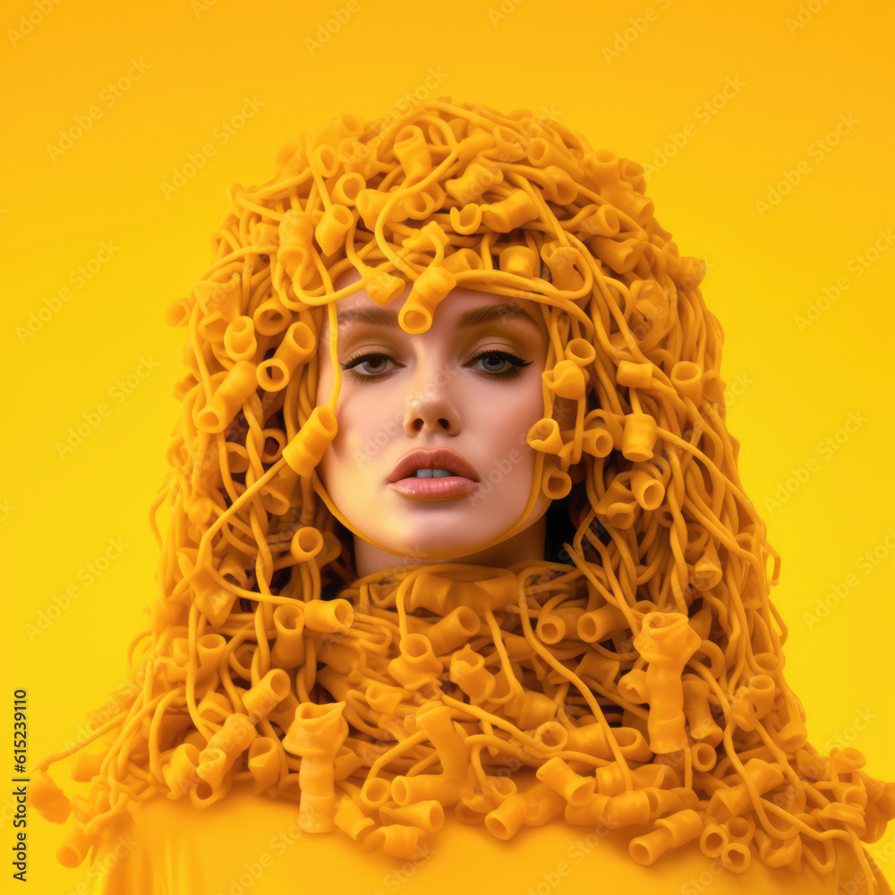 Beautiful woman with spaghetti hairstyle. AI generative art Stock ...