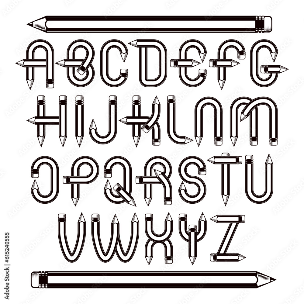 Vector script, modern alphabet letters set constructed with sharp ...