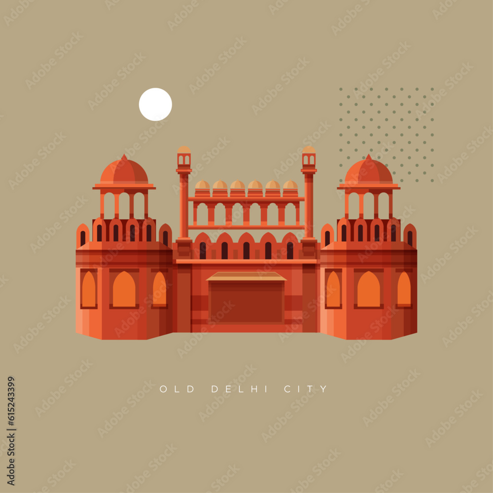Historical Icon - Red Fort - Old Delhi City - Icon Illustration Stock ...