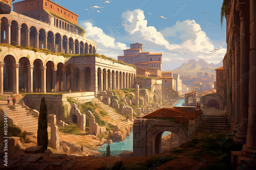 Roman Architecture Including Iconic Structures Like The Pantheon And The Roman Aqueducts