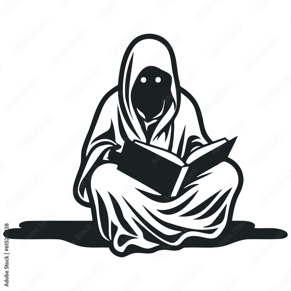 Cute Ghost read book. Draw illustration in black and white Stock Vector ...