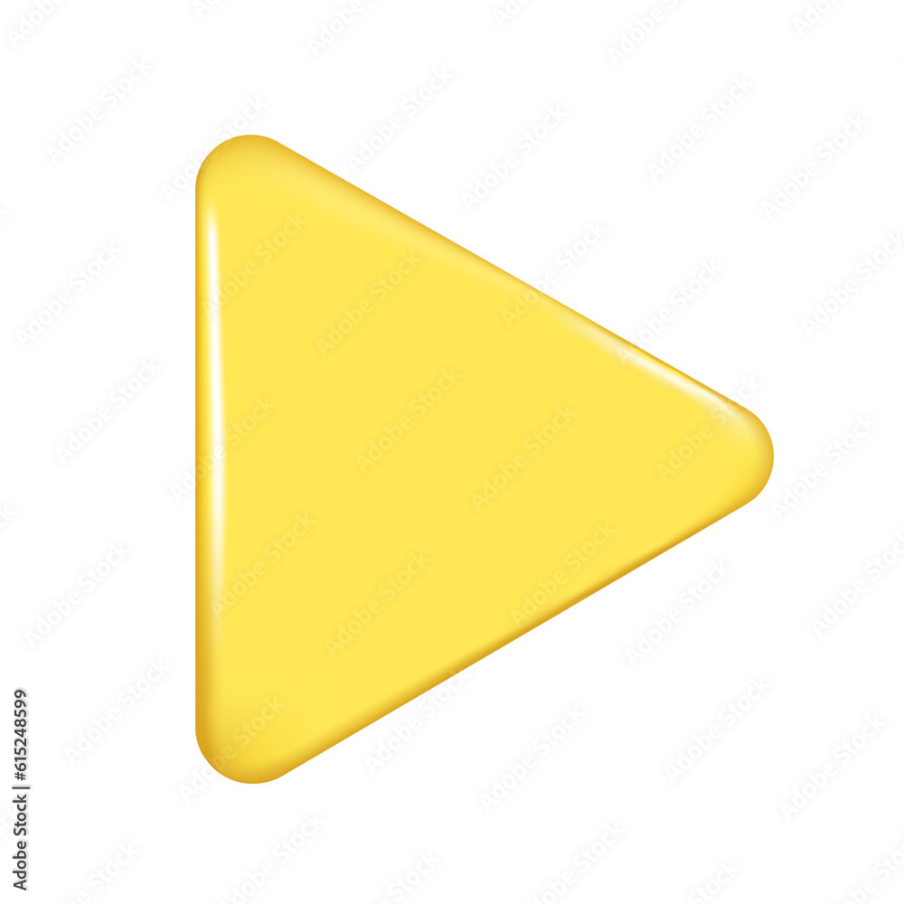 Realistic 3d yellow play sign. Decorative 3d element, play button icon ...