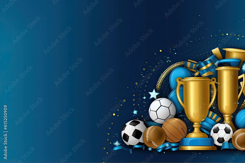 Sports event invitation banner with blue background, sports icons ...