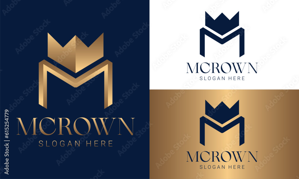3D Luxury Initial M Crown Logo Design Gold M Round King Queen Royal M ...
