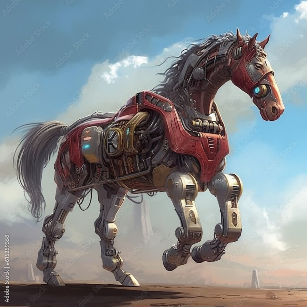 Futuristic cyborg robot horse standing animal technology picture AI ...