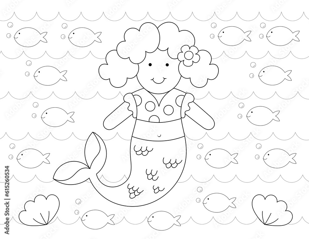 easy mermaid coloring page. you can print it on 8.5x11 inch paper Stock ...
